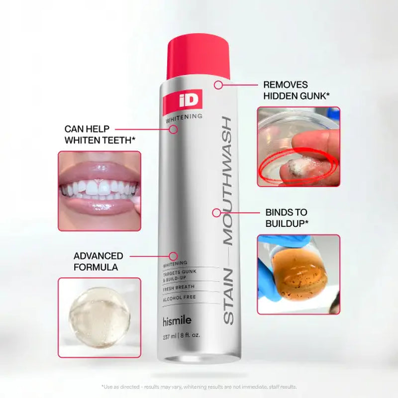 Hismile Id Stain Whitening Mouthwash for White Teeth, Freshens Breath ...